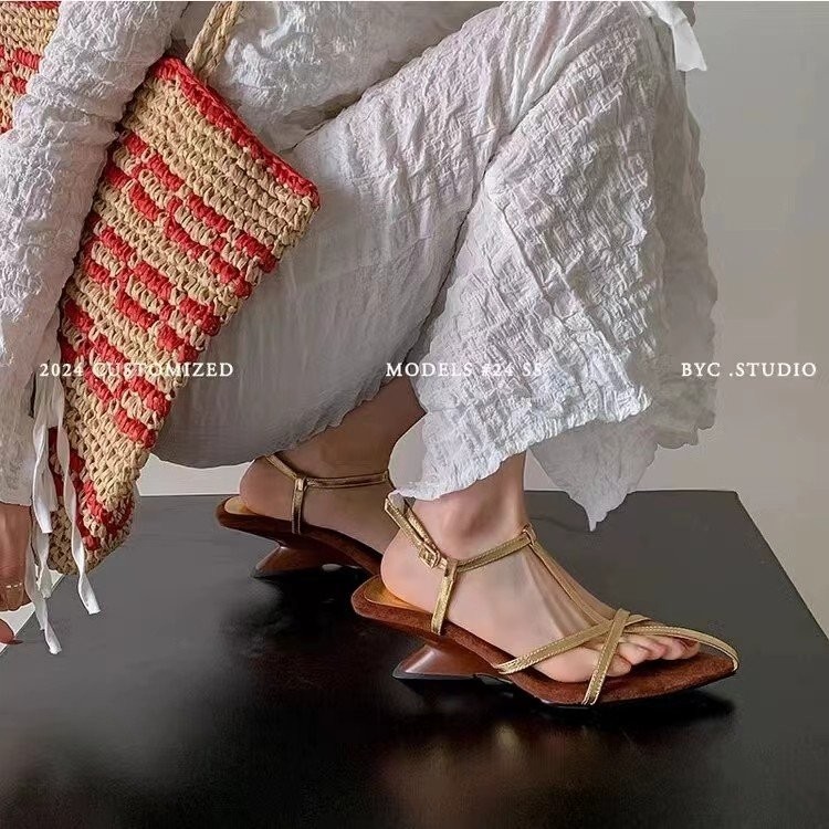 One-word Strap Special-Shaped Heel High Heels Women | Shopee Malaysia