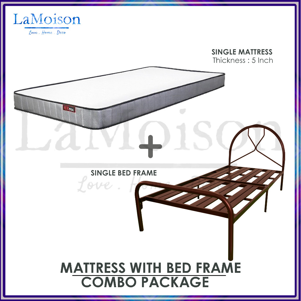 LaMoison 3V Super Base Combo Set Single Bed Frame with 5 inch Mattress ...