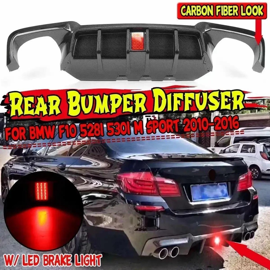 F10 Car Rear Bumper Diffuser Lip W/ Led Brake Light For BMW F10 528i ...