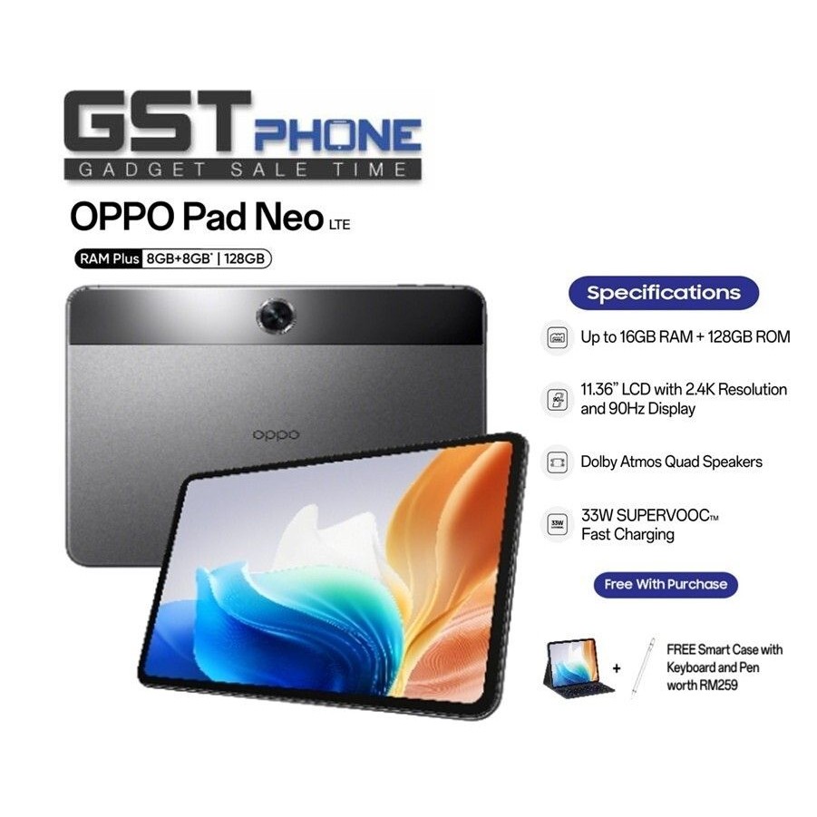 Oppo Pad Neo LTE (8GB+8GB Extended Ram+128GB Rom) (Original Malaysia ...