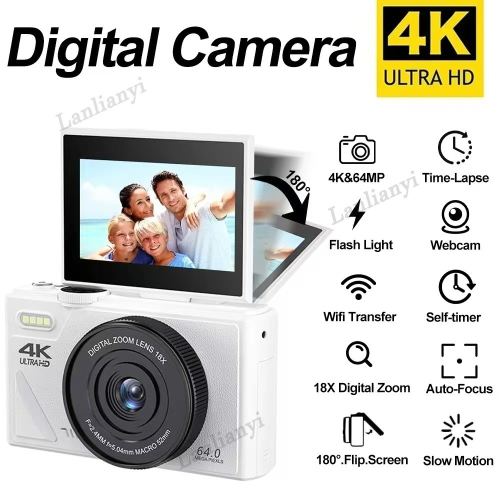 Digital Photography Camera 4K 64MP 18X Digital Zoom Compact Camera 180 ...