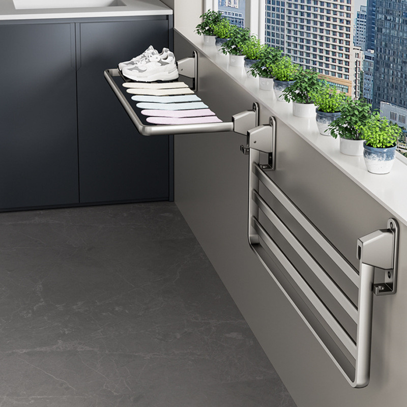 Rak Pengeringan Pakaian Balkoni Aluminium Aloi Tanpa Gerudi Dipasang di ...