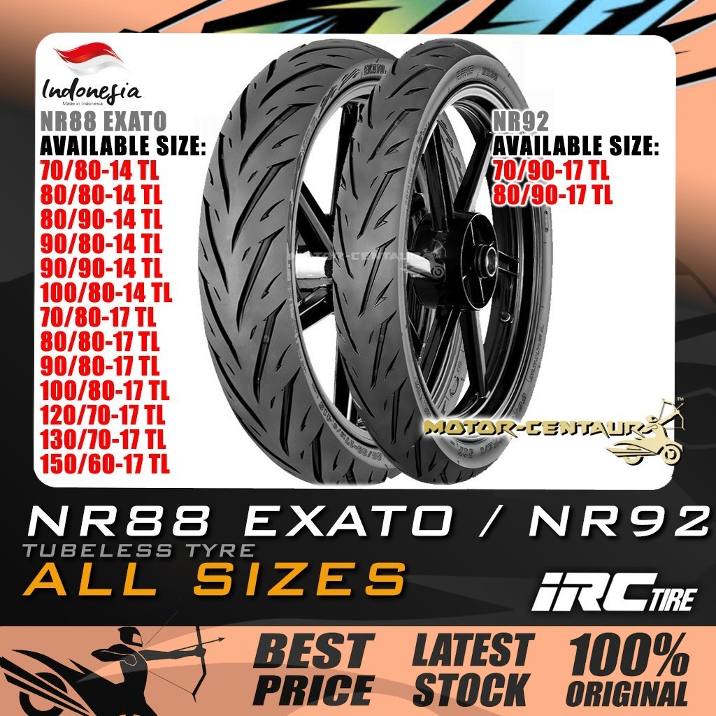 TAYAR IRC NR88 EXATO / NR92 TUBELESS TYRE 60, 70, 80, 90, 100, 110, 120 ...