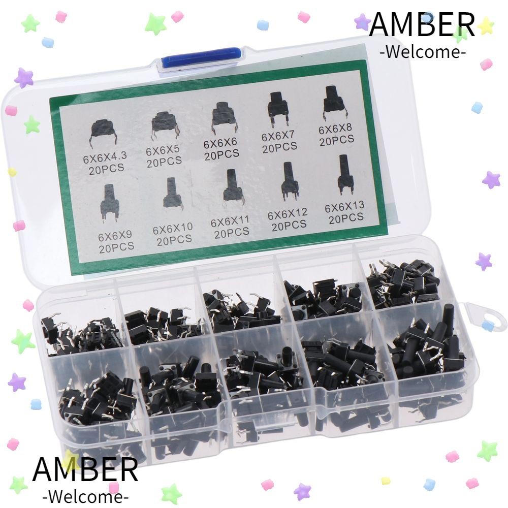 AMBER1 200Pcs Tactile Push Button, 4 pin Mini Micro Momentary Switch ...