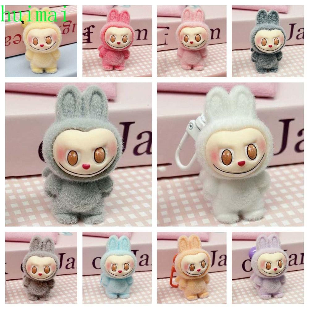 HUIMAI Flocking Labubu Pendant, Silica Gel Key Ring Wing Labubu ...