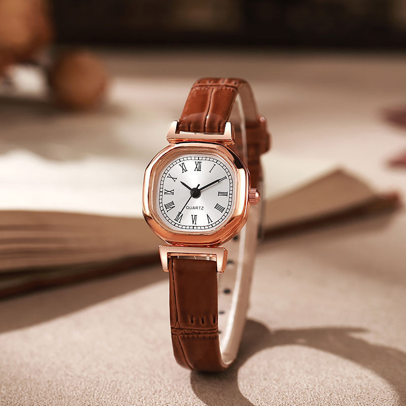 Women Small Dial Quartz Watch Vintage Leather Strap Square Dial Simple ...