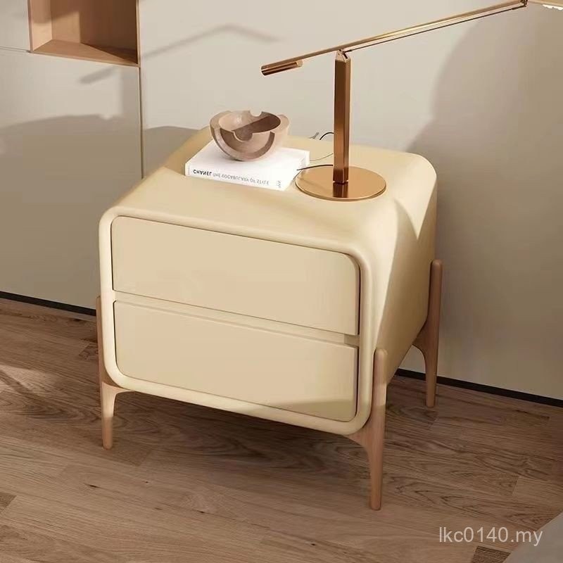 Cream Collection Leather Bedside Table Creative Miao Simple All Solid Wood Light Luxury Bedside ...