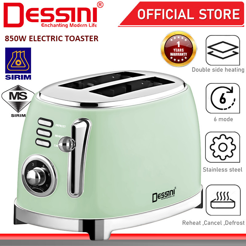 DESSINI ITALY 2 Slide Double Sided Electric Bread Toaster Sandwich ...
