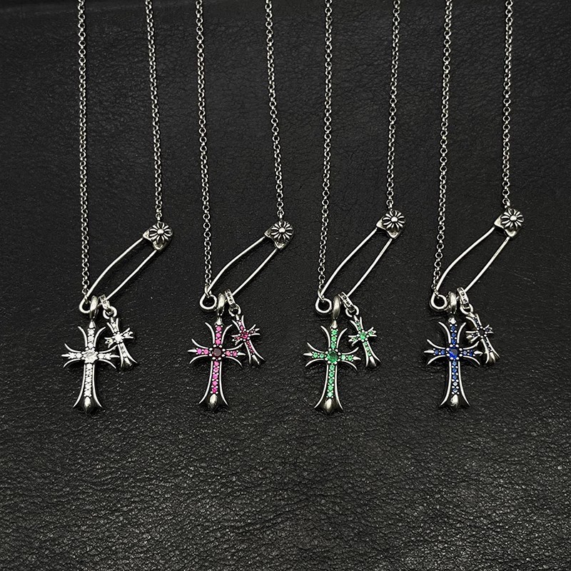 Chrome Hearts Thai Silver Retro Double Cross Pin Necklace Unique ...