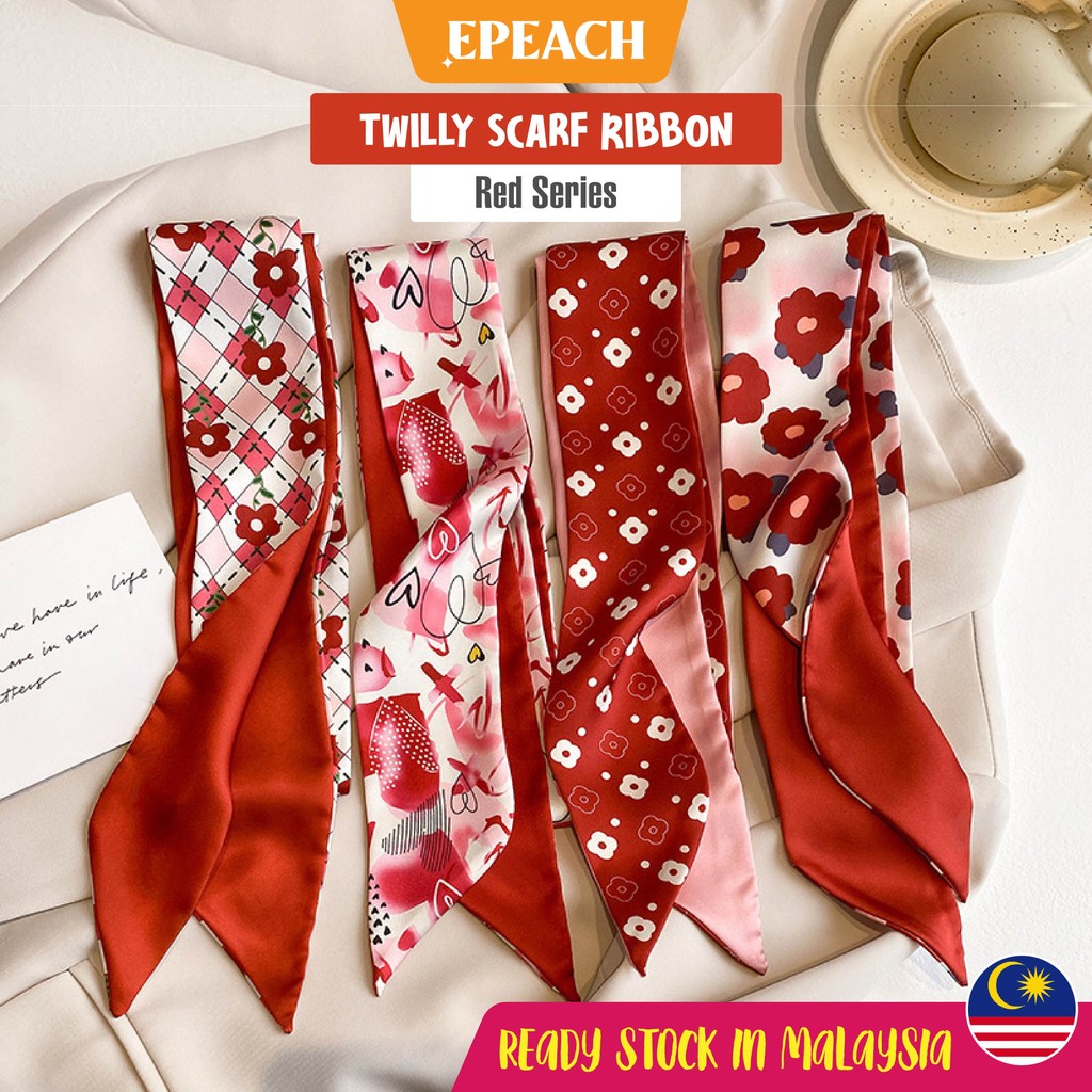 epeach Twilly Scarf Red Ribbon Bag Tied Handle Neck Bow | Handbag DIY ...