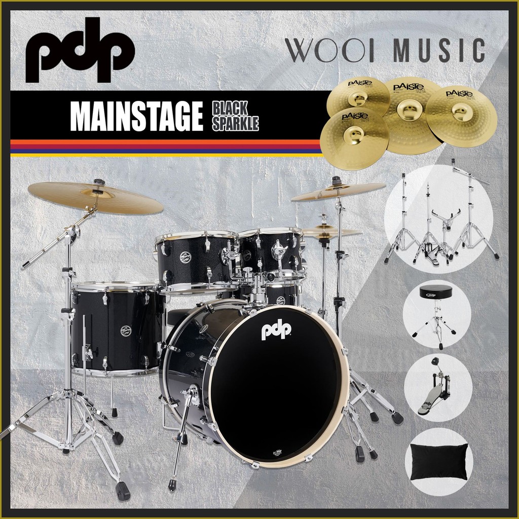 PDP Mainstage 5pc Acoustic Drum Set with 700 Series Hardware, Throne ...