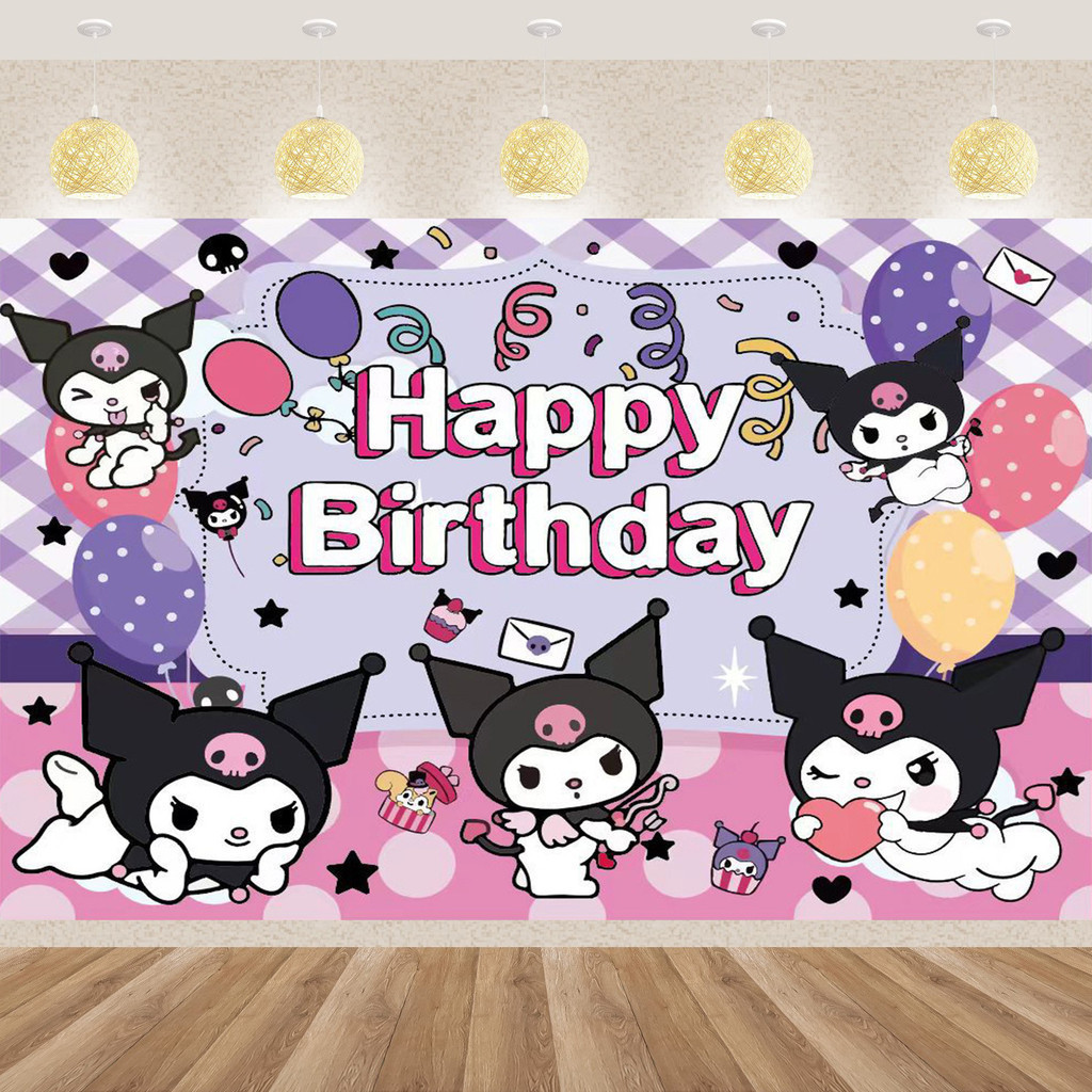 Kuromi Birthday Backdrop Decoration Cloth Sanrio Happy Birthday ...