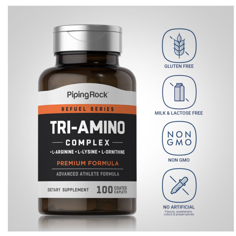 Triple Amino 100 Caplets, L-Arginine, L-Ornithine, L-Lysine, Tri-Amino ...