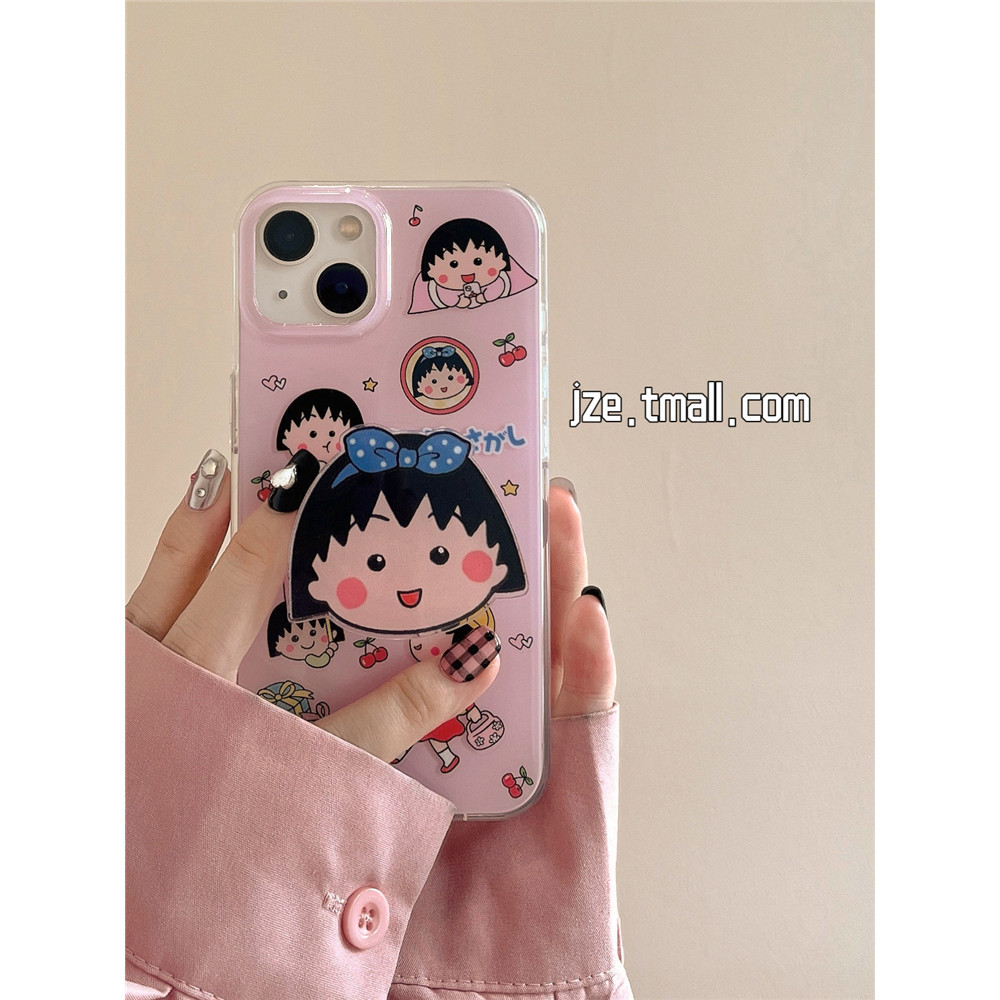 Japanese Cute Cartoon Cherry Maruko Stand Phone Case Suitable for iPhone15 14 Pro max 13 12 11 ...