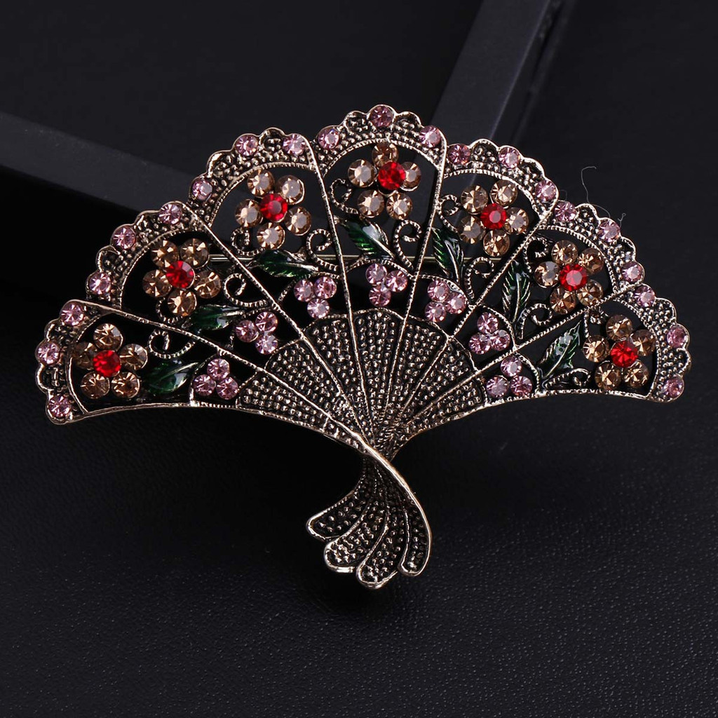 Vintage Classic Fan Metal Brooches Pins Fashion Unisex Retro Crystal ...