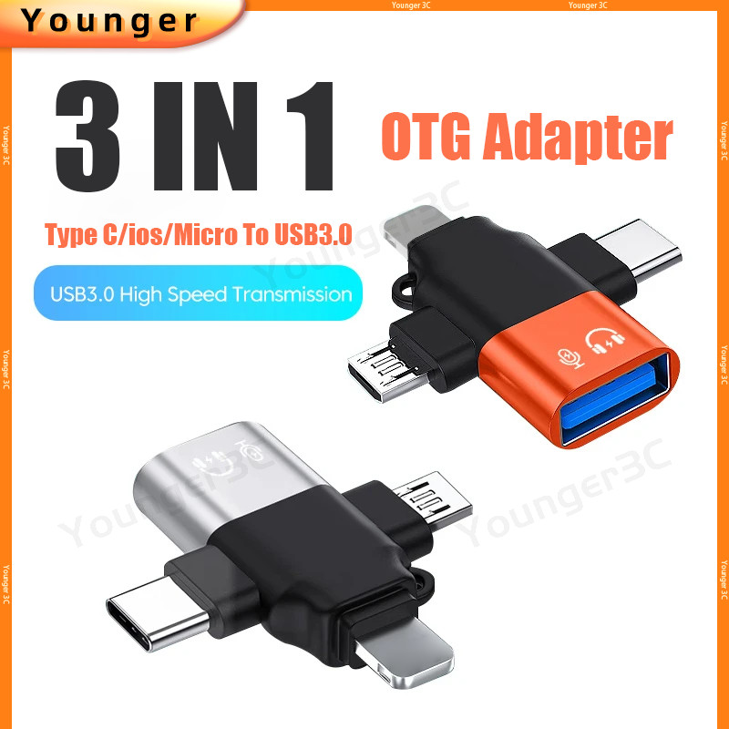 3 In 1 OTG Adapter Micro Type C ios To USB 3.0 Fast Data OTG Converter ...