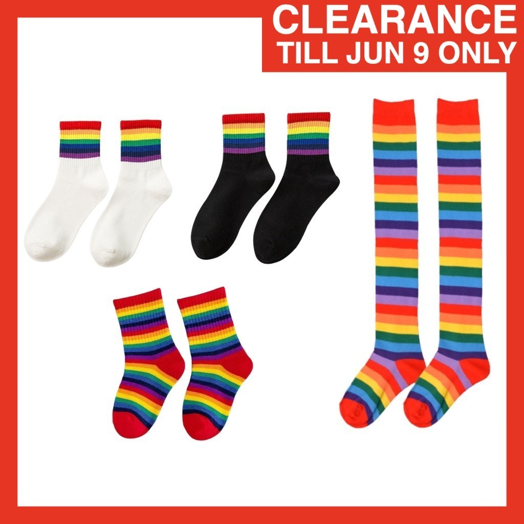 (100% COTTON) EW Rainbow Socks Women's Tube Socks Summer Thin Cute ...