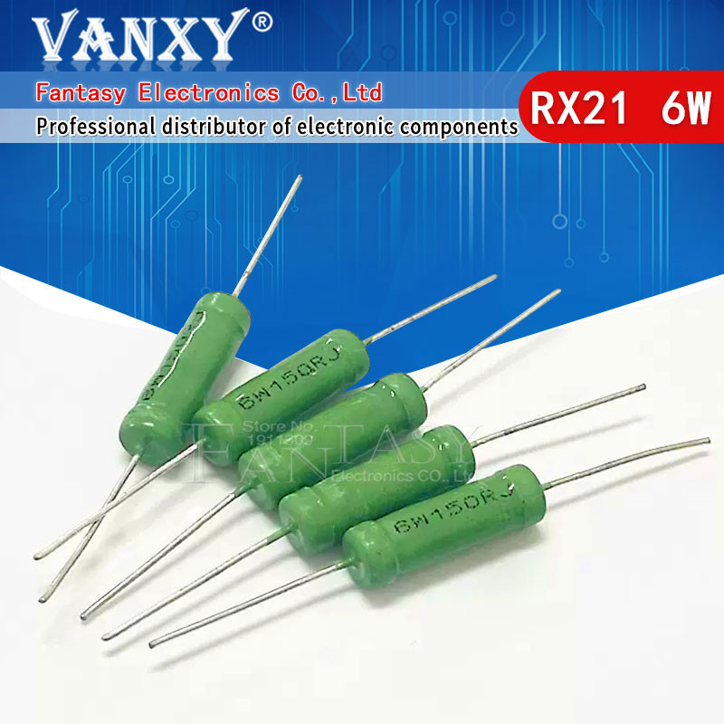 5PCS RX21 6W Wire Wound Resistance 5% 1R 10R 100R 1K 10K 12K 15K 18R ...