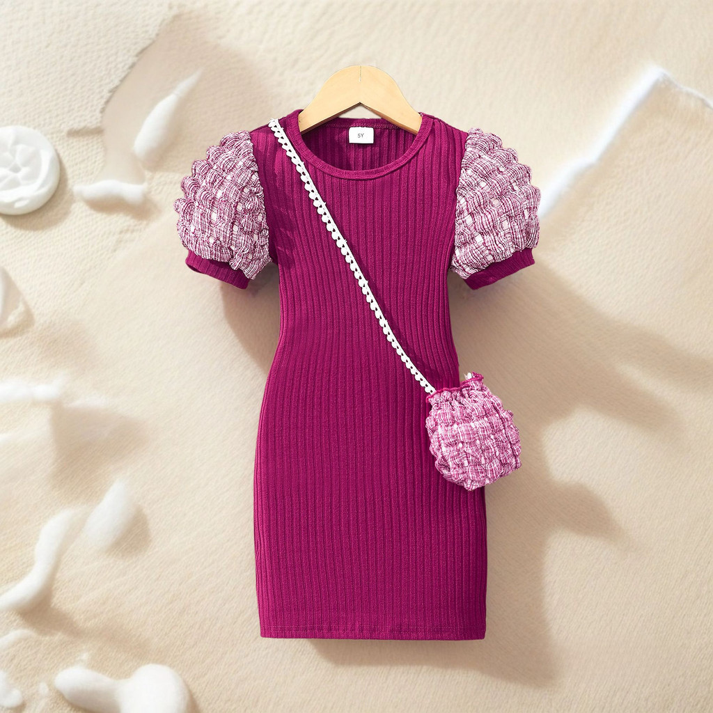 3-8 Yrs Purplish Red Midi Dress Kids Girl Clothes Summer Girls Tshirt ...