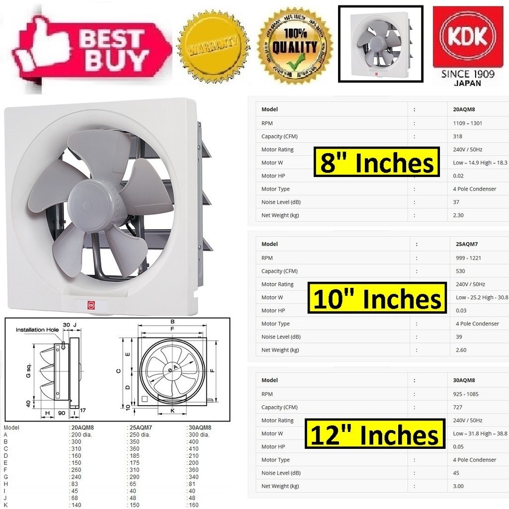 KDK Wall Mounted Ventilating FAN/Exhause FAN (8''/10''/12'') | Shopee ...