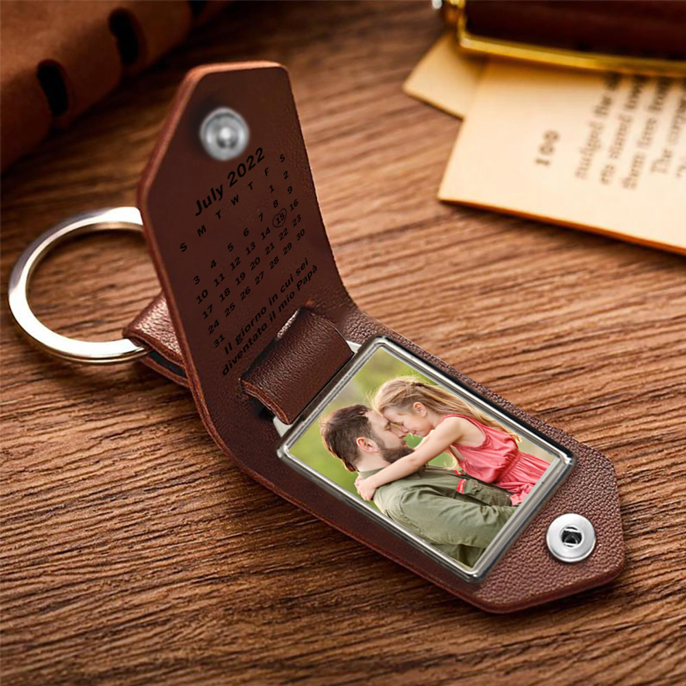 Personalized Photo Keychain for Couple PU Leather Custom Photo Key Ring ...