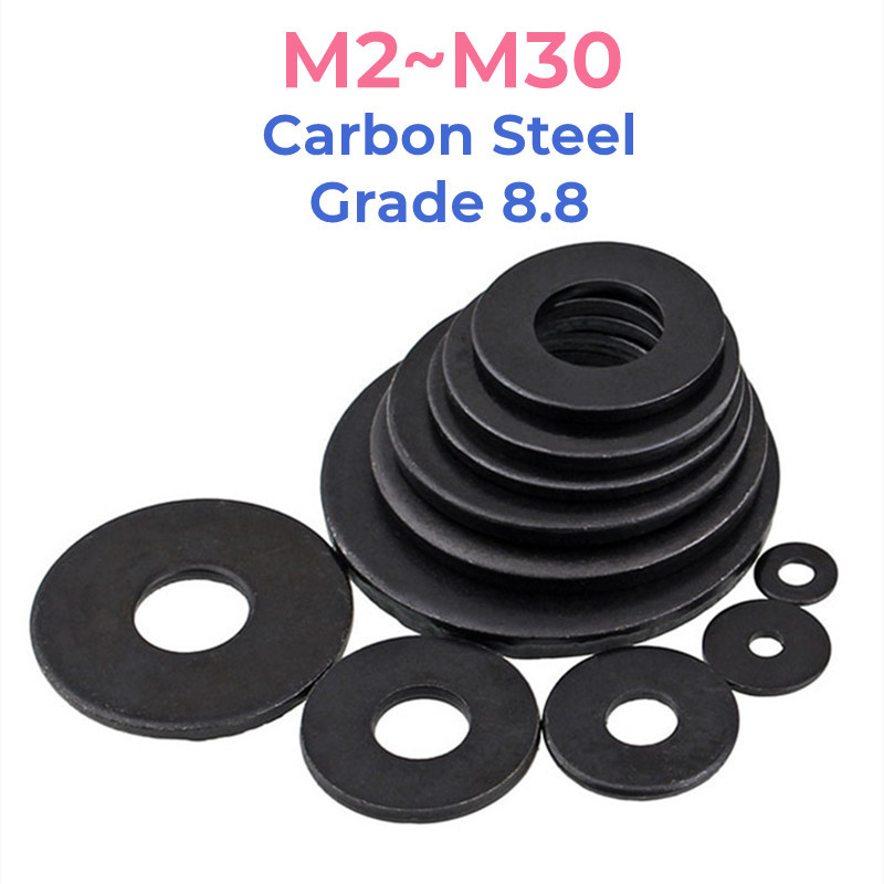 GB97 Grade 8.8 High Strength Black Carbon Steel Flat Washer Plain Gasket Pad M2 M2.5 M3 M4 M5 M6 ...