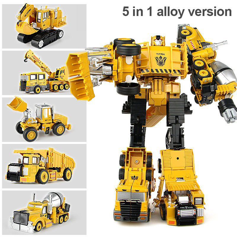 5 in 1 alloy version engineering vehicle Transformers children's toy ...