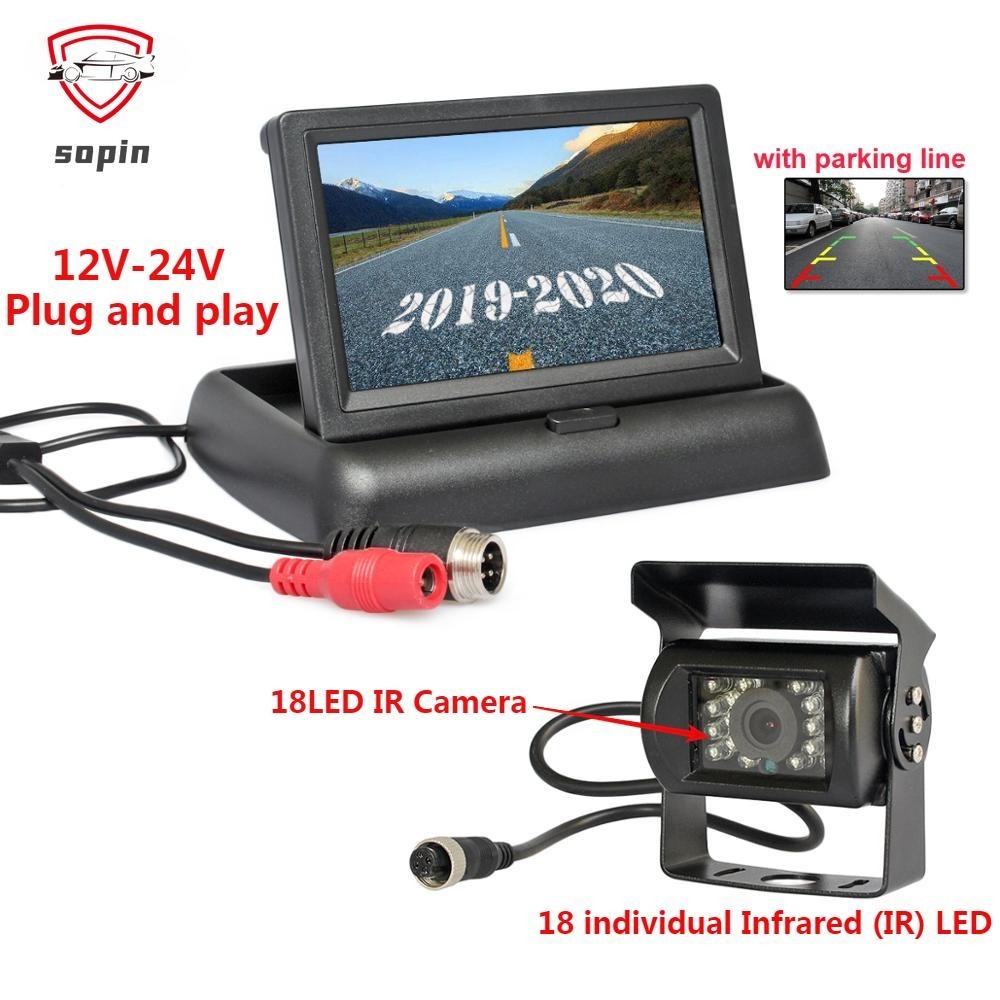 4.3/5inch DC12V-24V 4PIN Reverse Rear View Car Monitor Waterproof CCD ...