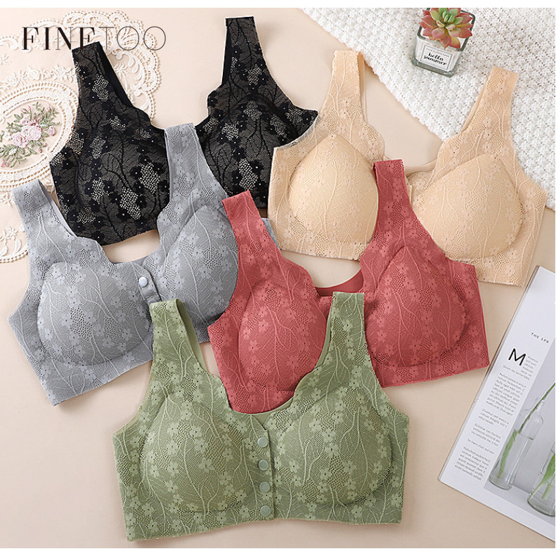FINETOO Front Button Bra Seamless Bra Ultra Light Breathable Push Up ...