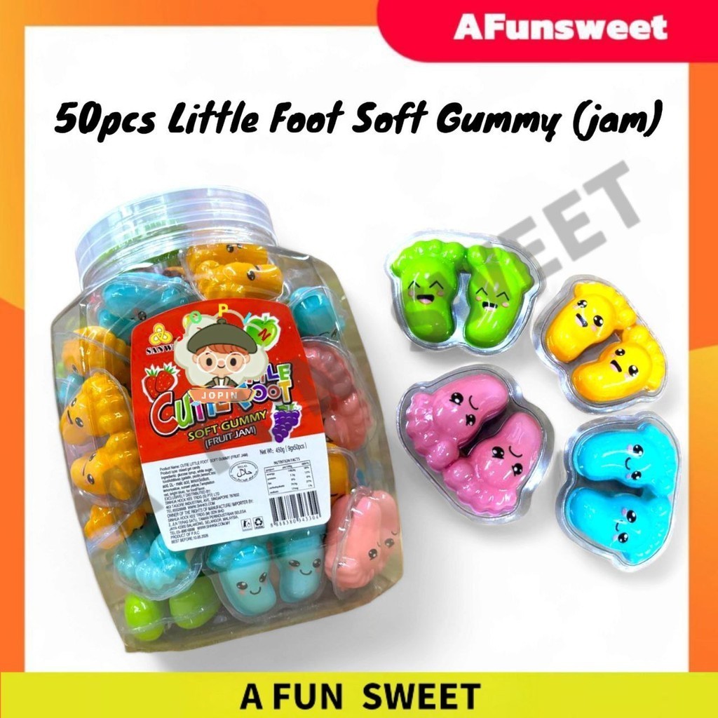 50pcs x9g Sanwa Cutie Little Foot Gummy Soft candy with fruit jam kaki ...