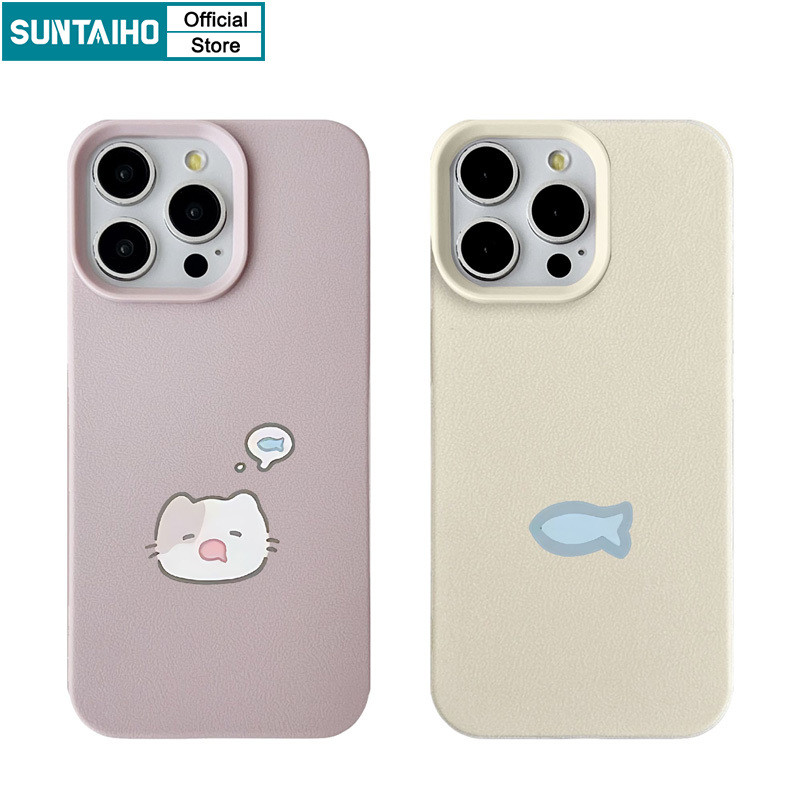 Suntaiho Cute Funny Casing Cat Fish Pattern Couple Phone Case for ...