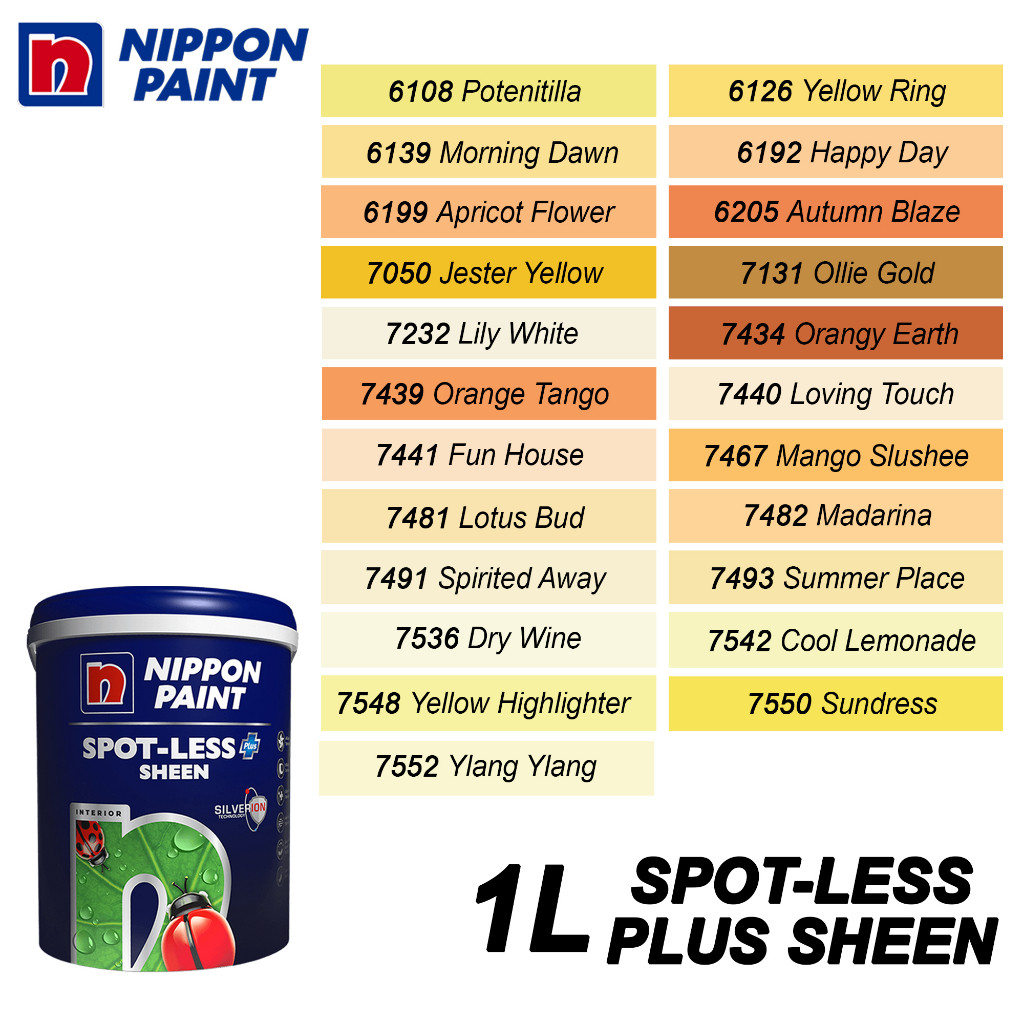 1L NIPPON PAINT INTERIOR WALL SPOT-LESS PLUS SHEEN YELLOW ORANGE ...
