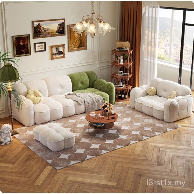 Wabi-Sabi Cloud Style Tiga-Empat Tempat Duduk Sofa Gaya Krim Fabrik ...