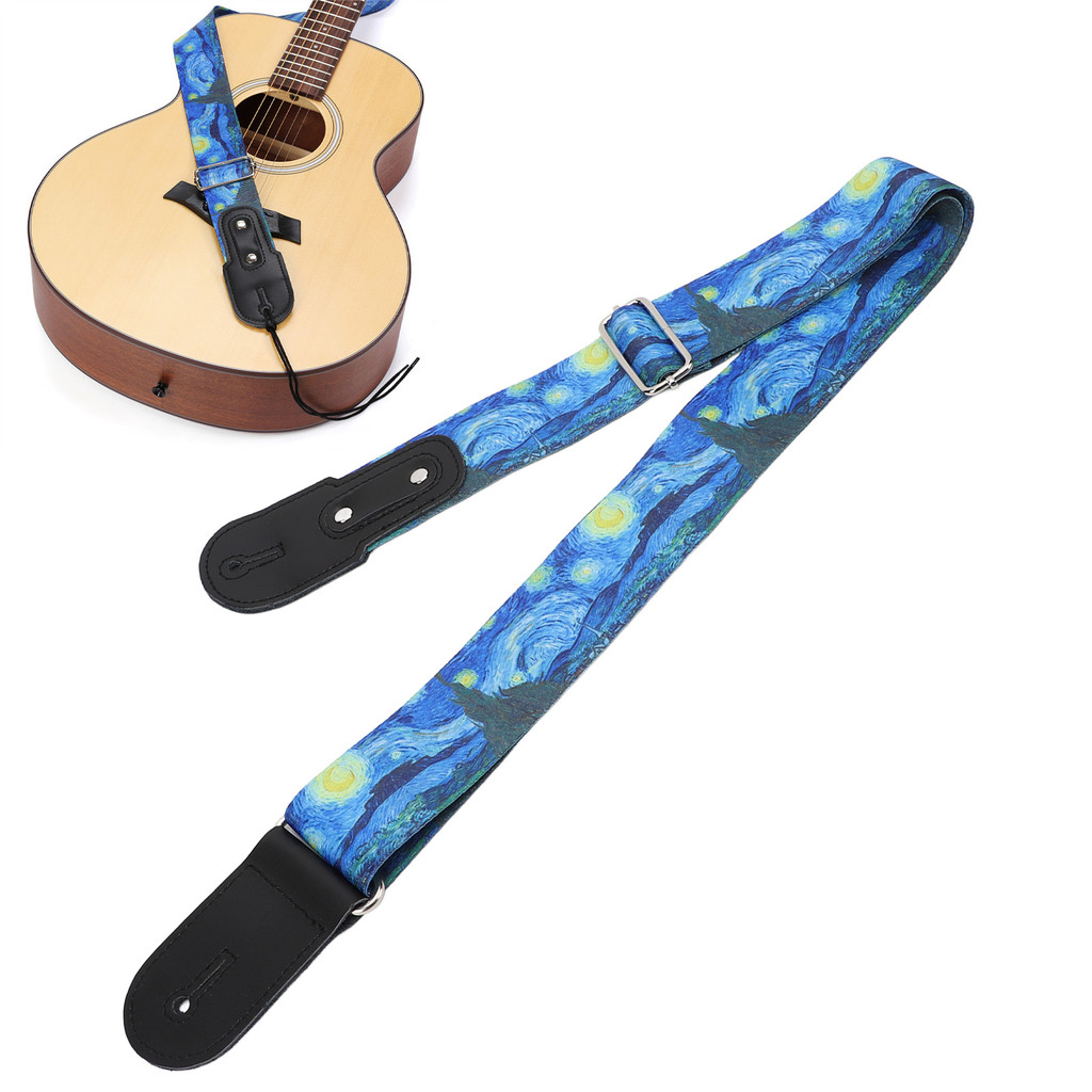 [WON] Starry Night Guitar Strap Length Adjustable 5cm Width Leather End ...