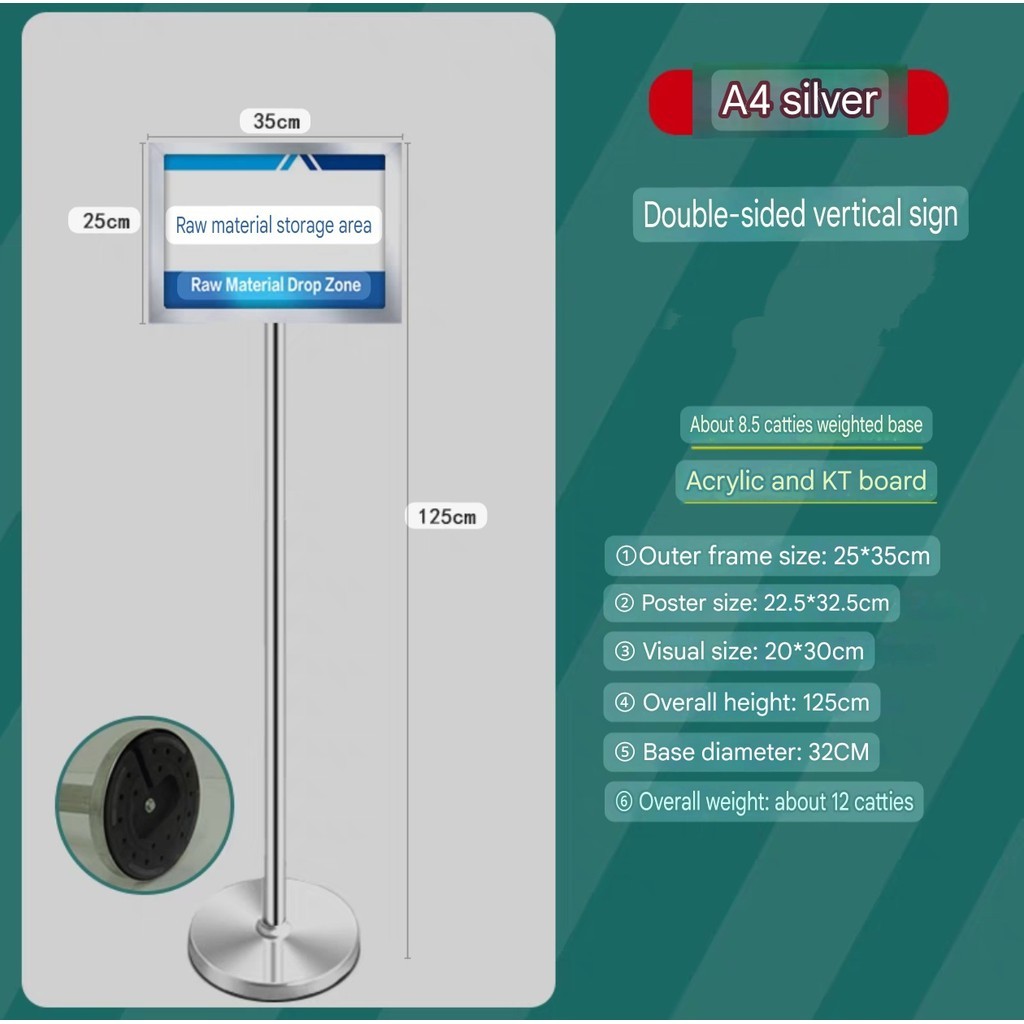 Display Sign Board Stand, Heavy Duty Stainless Steel, 1250mm (H), A4 ...