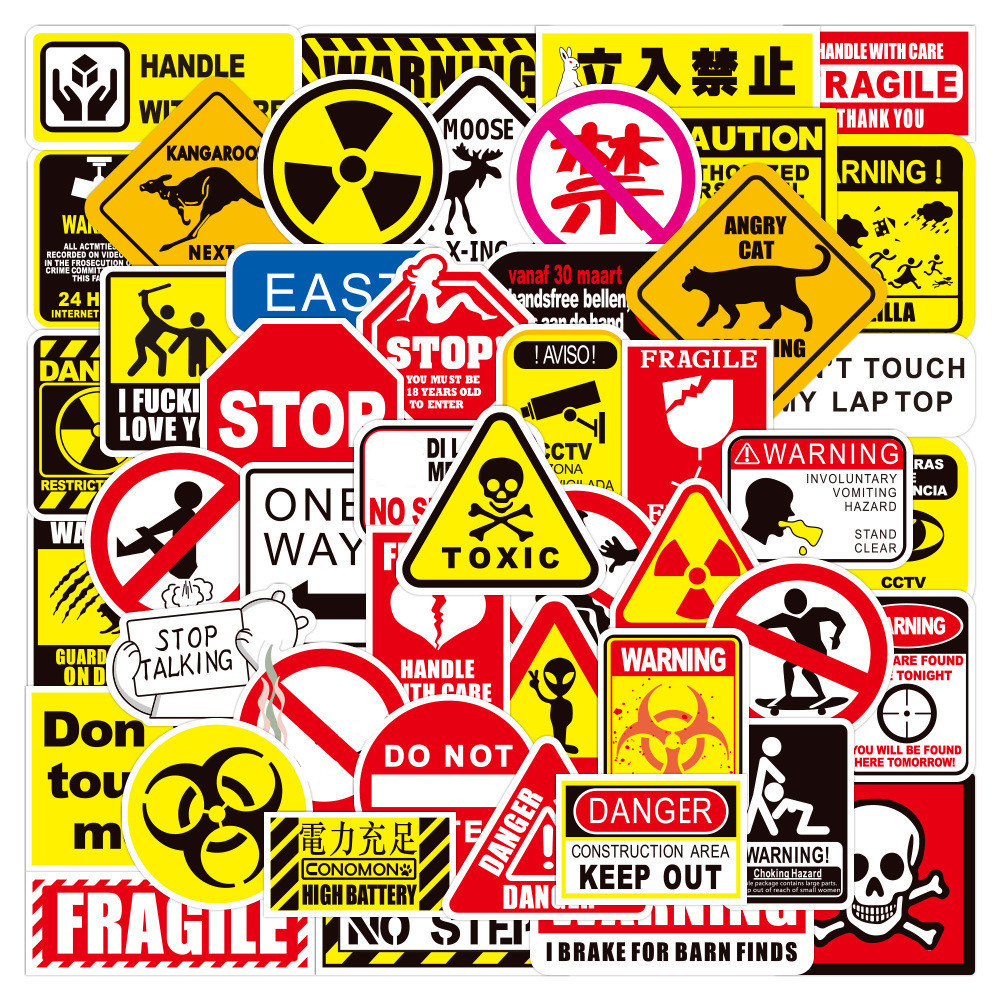 Warning Sign Series 01 Stickers 50Pcs/Set Warning Mark DIY Fashion ...