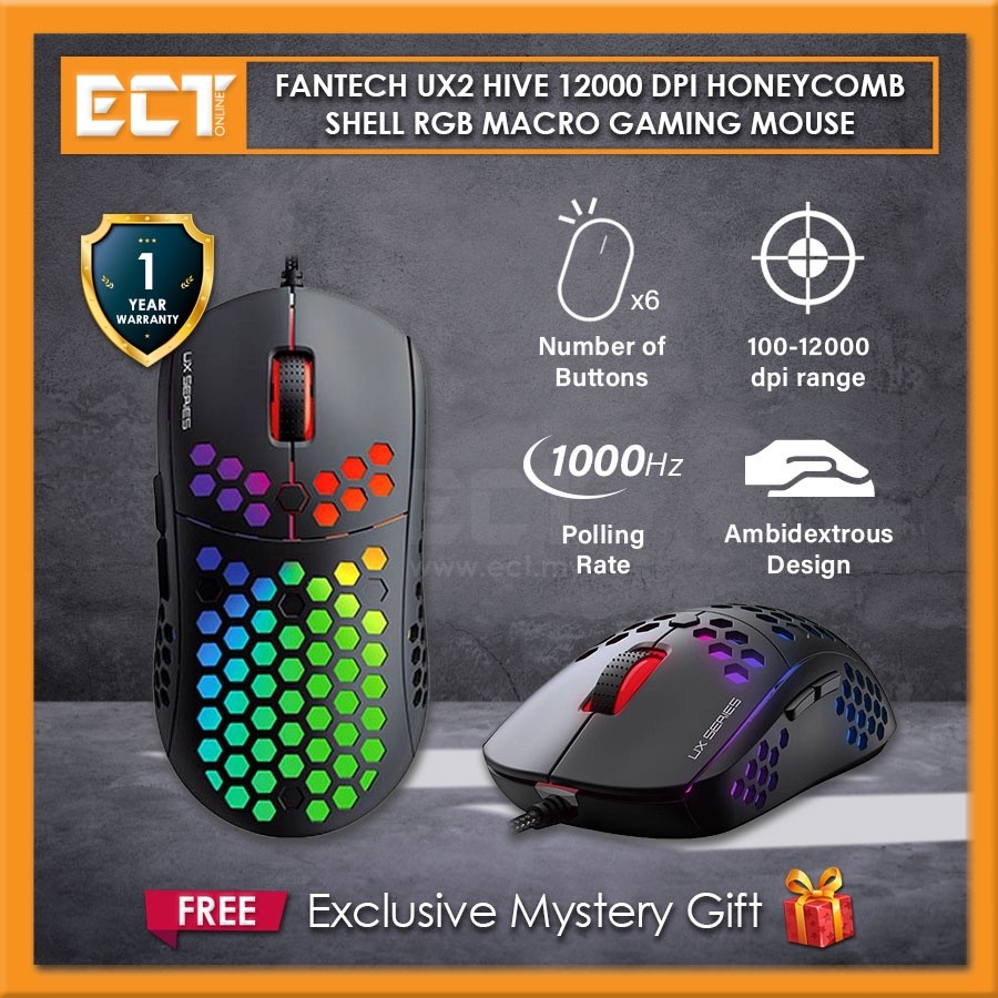 Fantech UX2 Hive 12000 DPI Honeycomb Shell RGB Macro Gaming Mouse ...