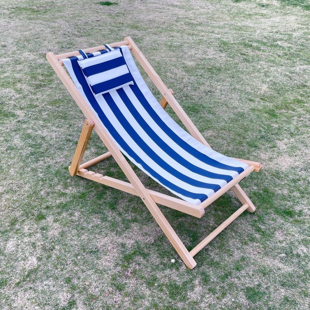 Solid Wood Beach Chair Canvas Foldable Reclining Chair Adult Lunch ...