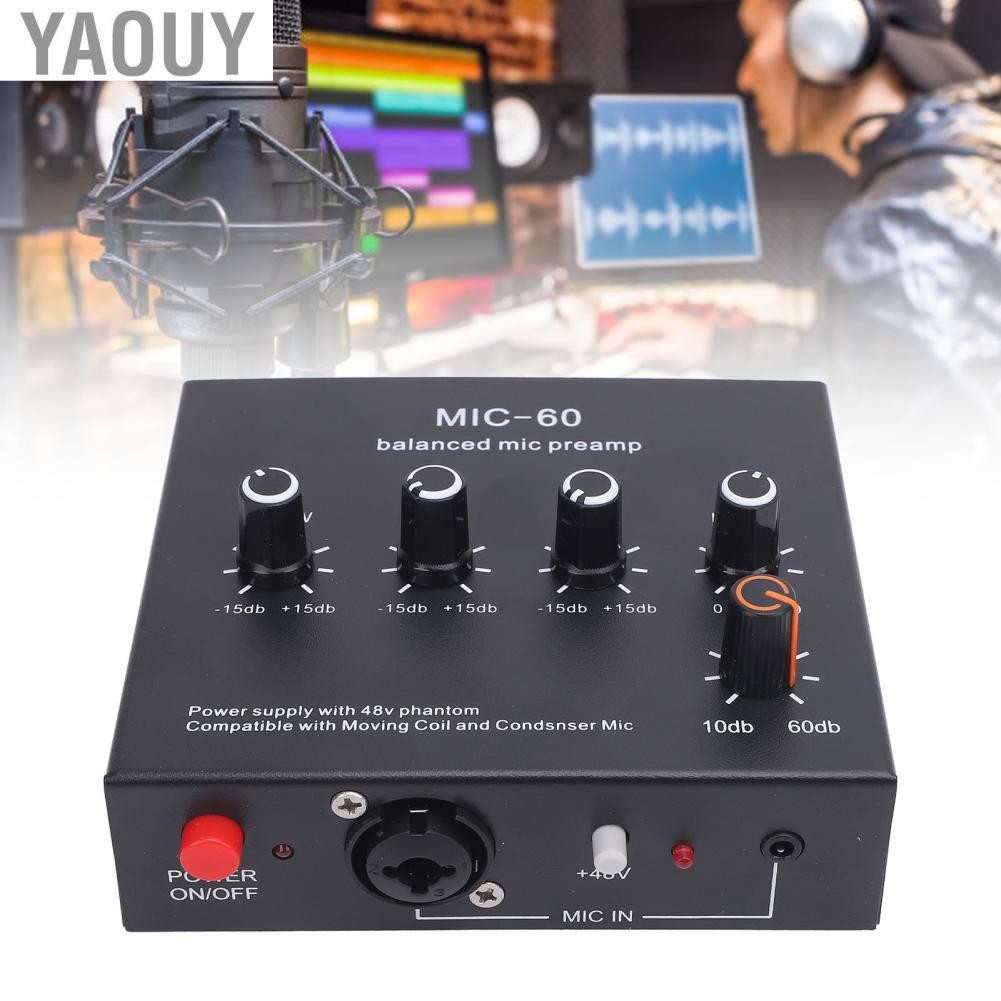 Yaouy Mic Preamp Enhance Sound Quality 48V Power XLR Output Microphone ...