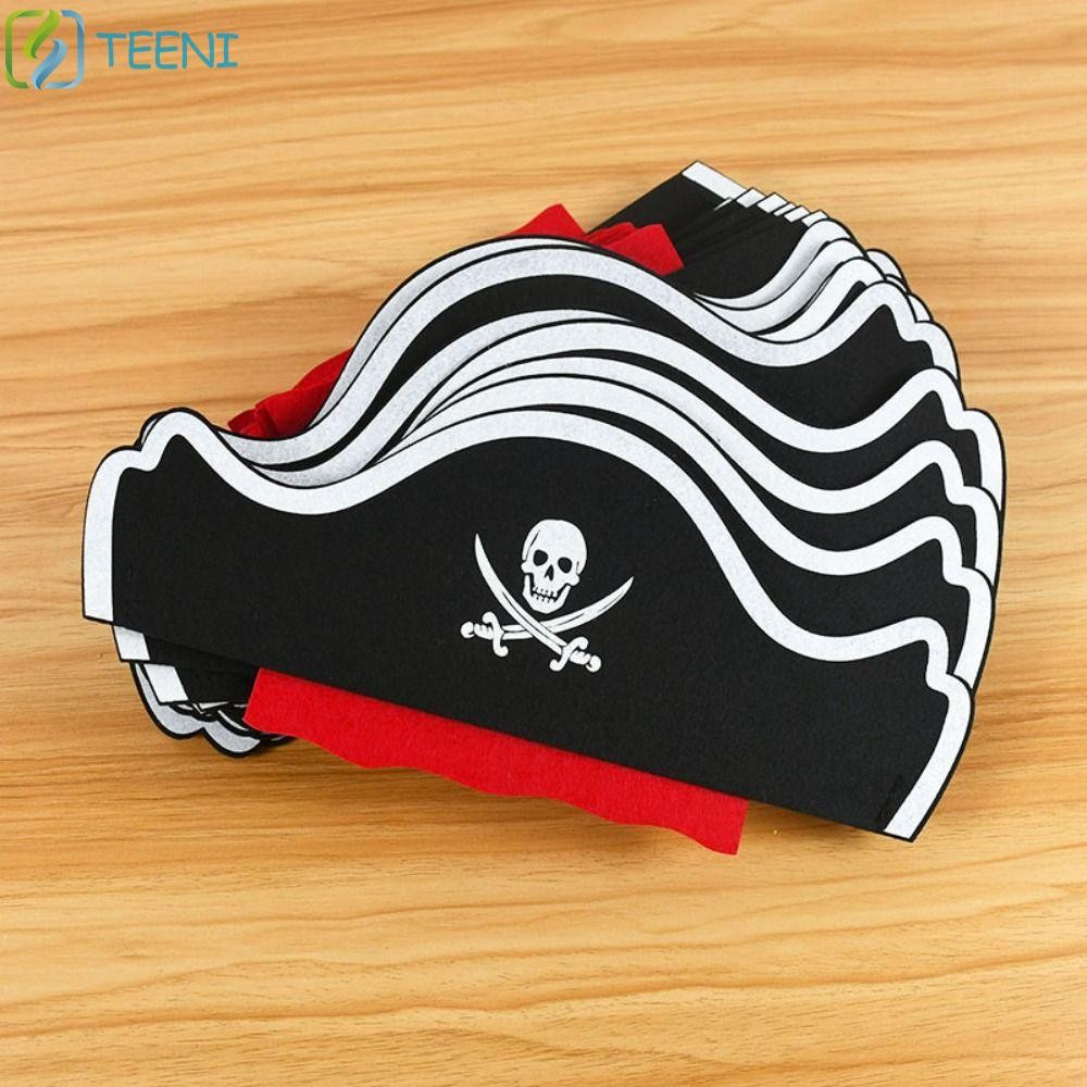 TEENI 5Pcs Felt Pirate Hat, Black Horror Skull Pirate Captain Cap ...