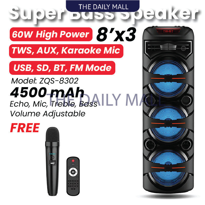SING-E ZQS8302 Portable Tower 8 inch x3 Speaker System Outdoor Portable RGB Bluetooth Speaker ...