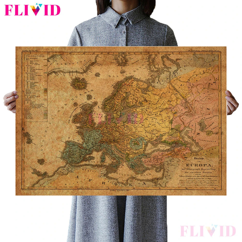 Old Europe Map Poster Wall Art Ethnographic Map Of Europe In German ...