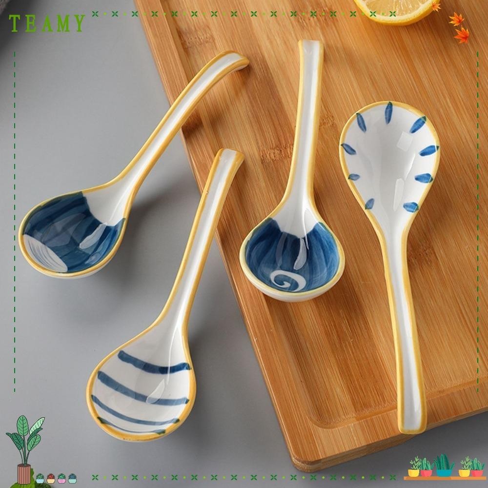 TEAMY Long Handled Spoon, High-quality Ceramic Curved Spoon Tableware ...