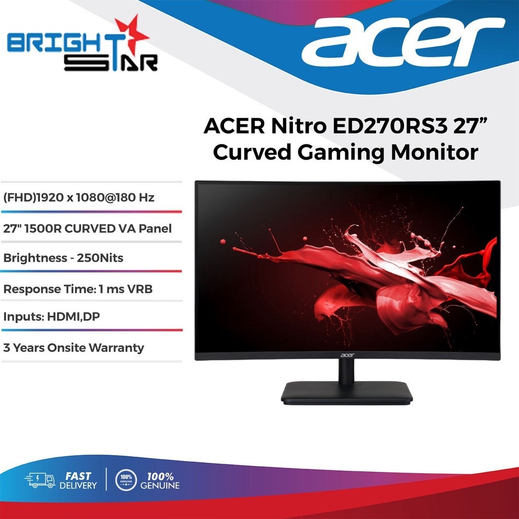ACER Nitro ED270RS3 Curved Gaming Monitor - 27”/VA Panel/1500R Curved ...