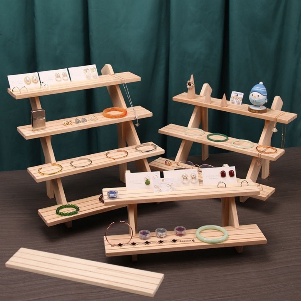 Wooden Display Stand Multi functional Table Riser Storage Rack Earring ...