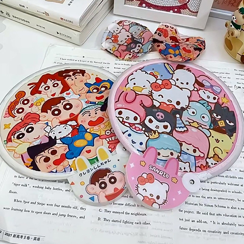 Cute Cartoon Folding Fan Creative Reflective Panel Group Fan Summer ...
