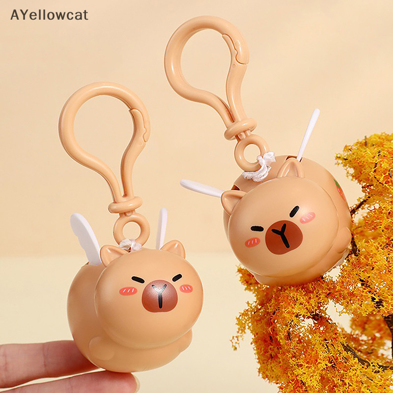 AY Elastic Retractable Pull Key Chain Cartoon Fly Capybara Doll Key ...