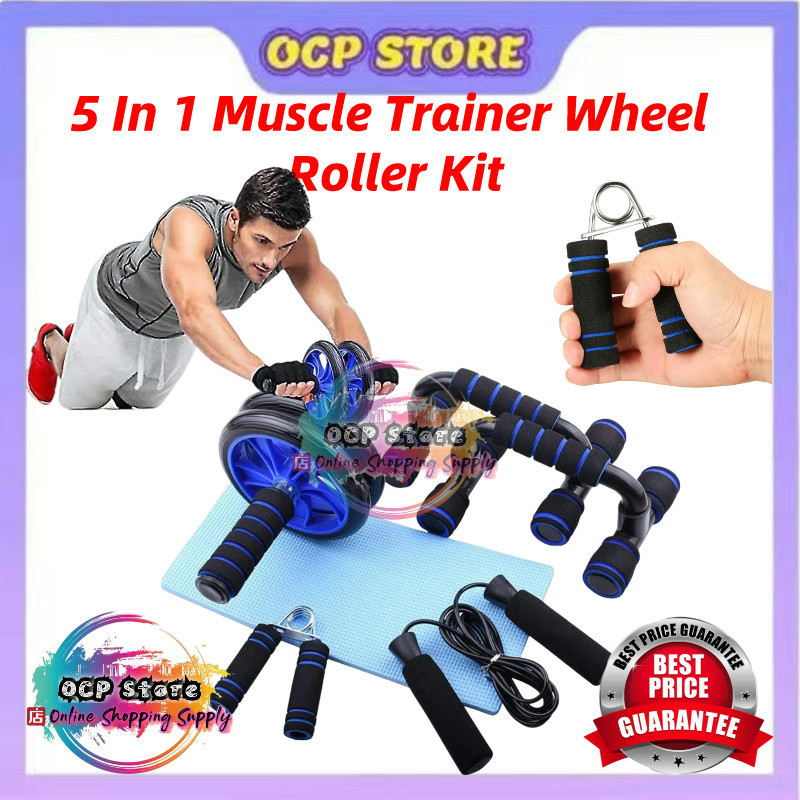 5 in 1 Muscle Trainer Wheel Roller Kit AB Whell Abdominal Roller With ...