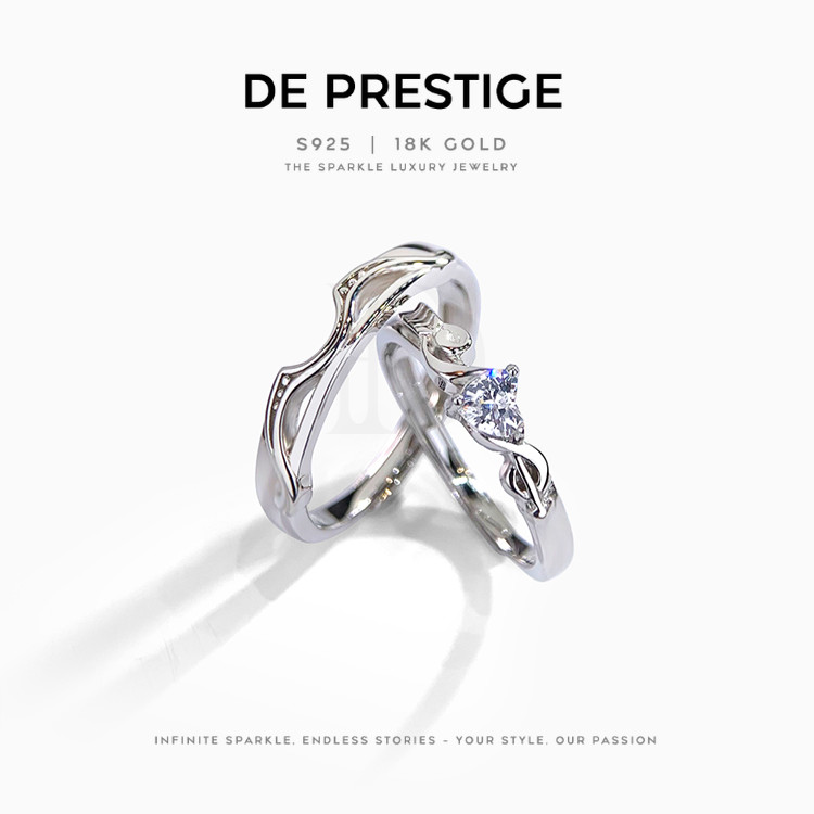 DE PRESTIGE - S925 Couple Ring Set (2PCs) 925 Sterling Silver 18K White ...