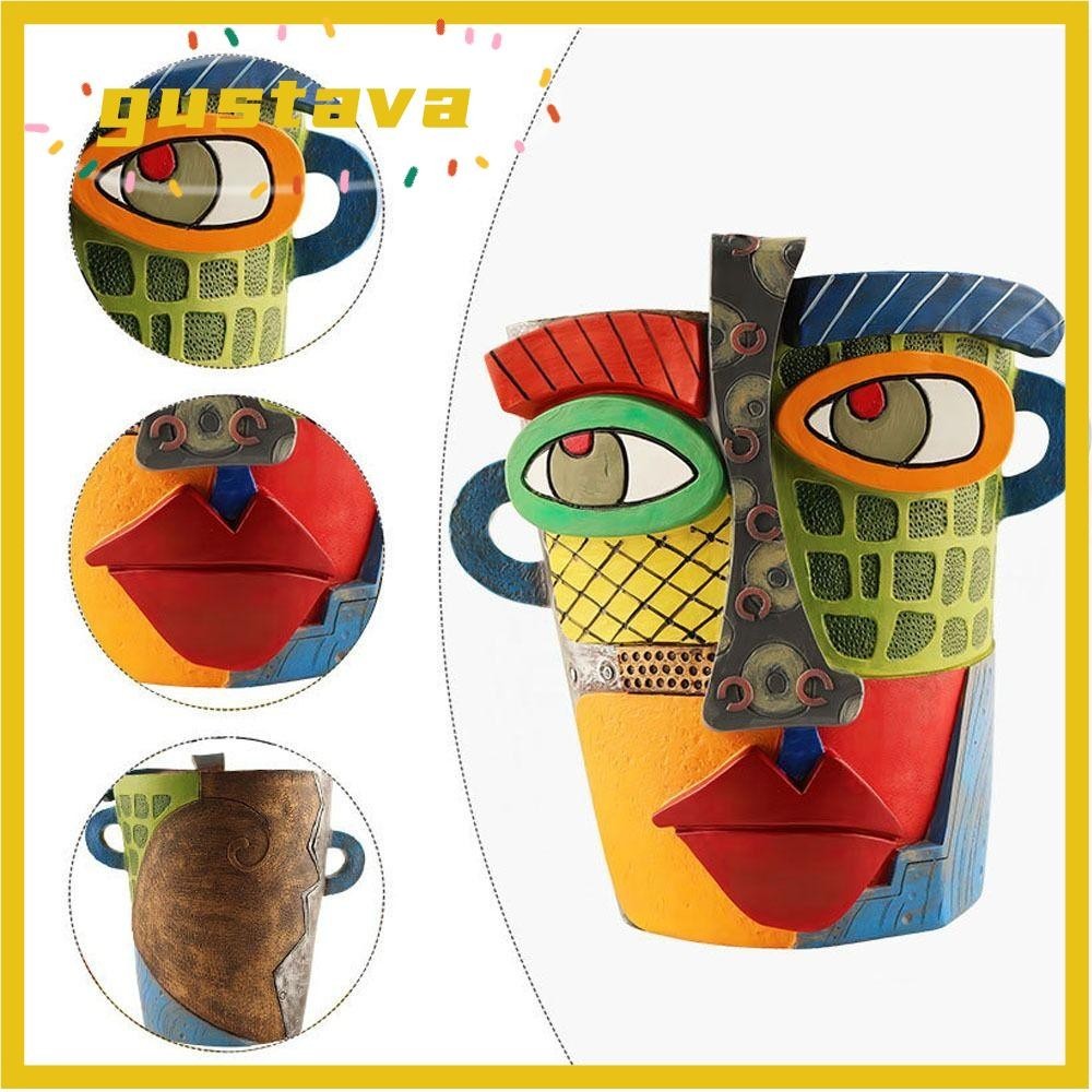 GUSTAVA Human Face Flower Pot, Colorful Resin Art Abstract Flower Pot ...
